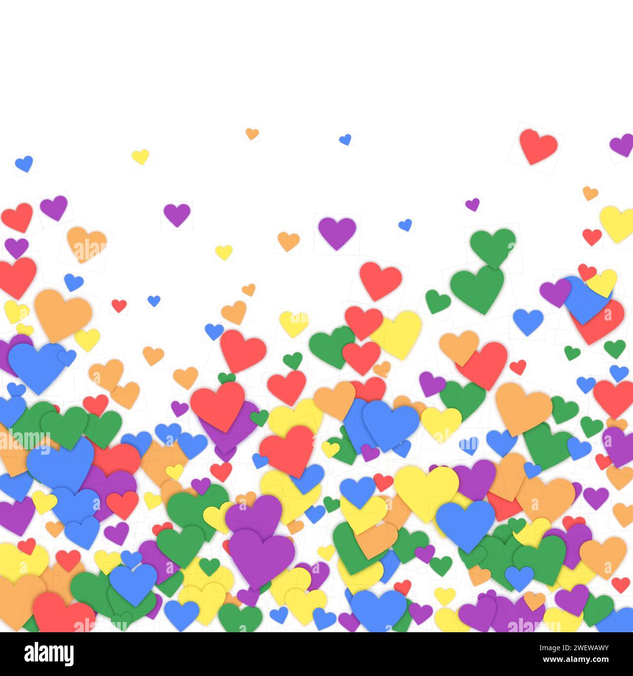 Valentine hearts, flying, falling down, floating. Rainbow colored ...