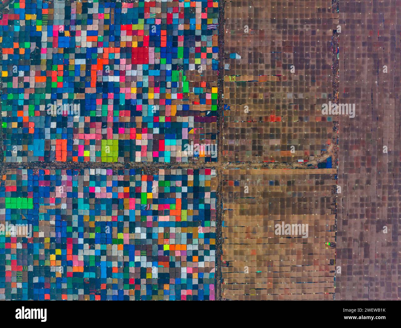 Aerial view of local market colourful tents at Minar Moshjid Tabling ...