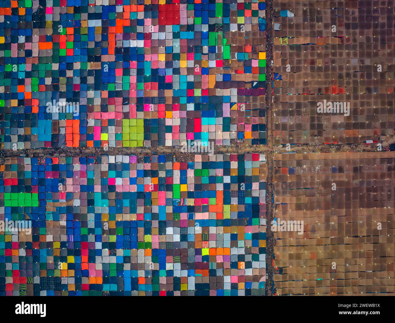 Aerial view of local market colourful tents at Minar Moshjid Tabling ...