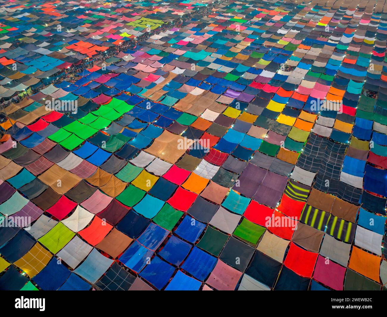 Aerial view of local market colourful tents at Minar Moshjid Tabling ...