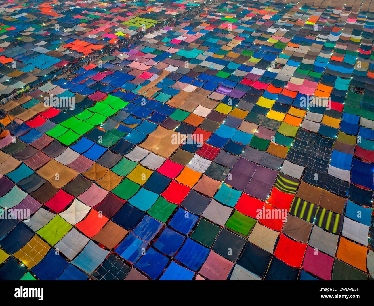 Aerial view of local market colourful tents at Minar Moshjid Tabling ...