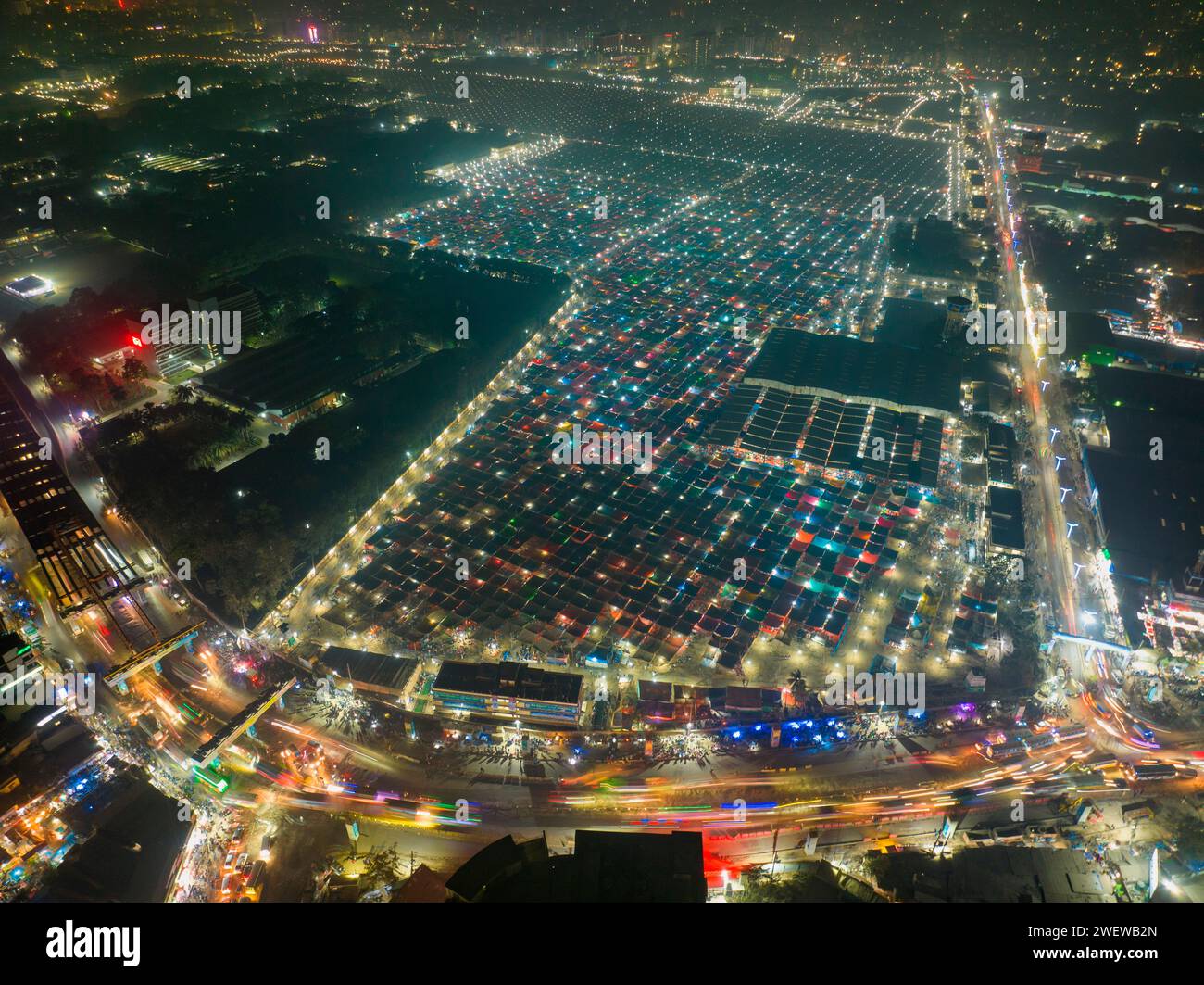 Aerial view of local market colourful tents at Minar Moshjid Tabling ...