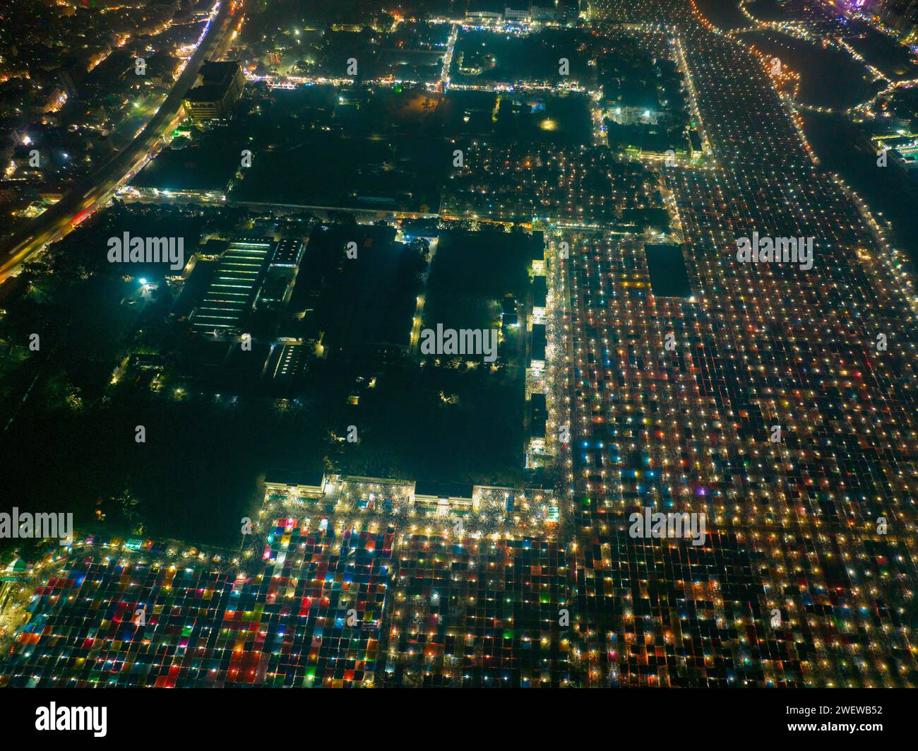 Aerial view of local market colourful tents at Minar Moshjid Tabling ...