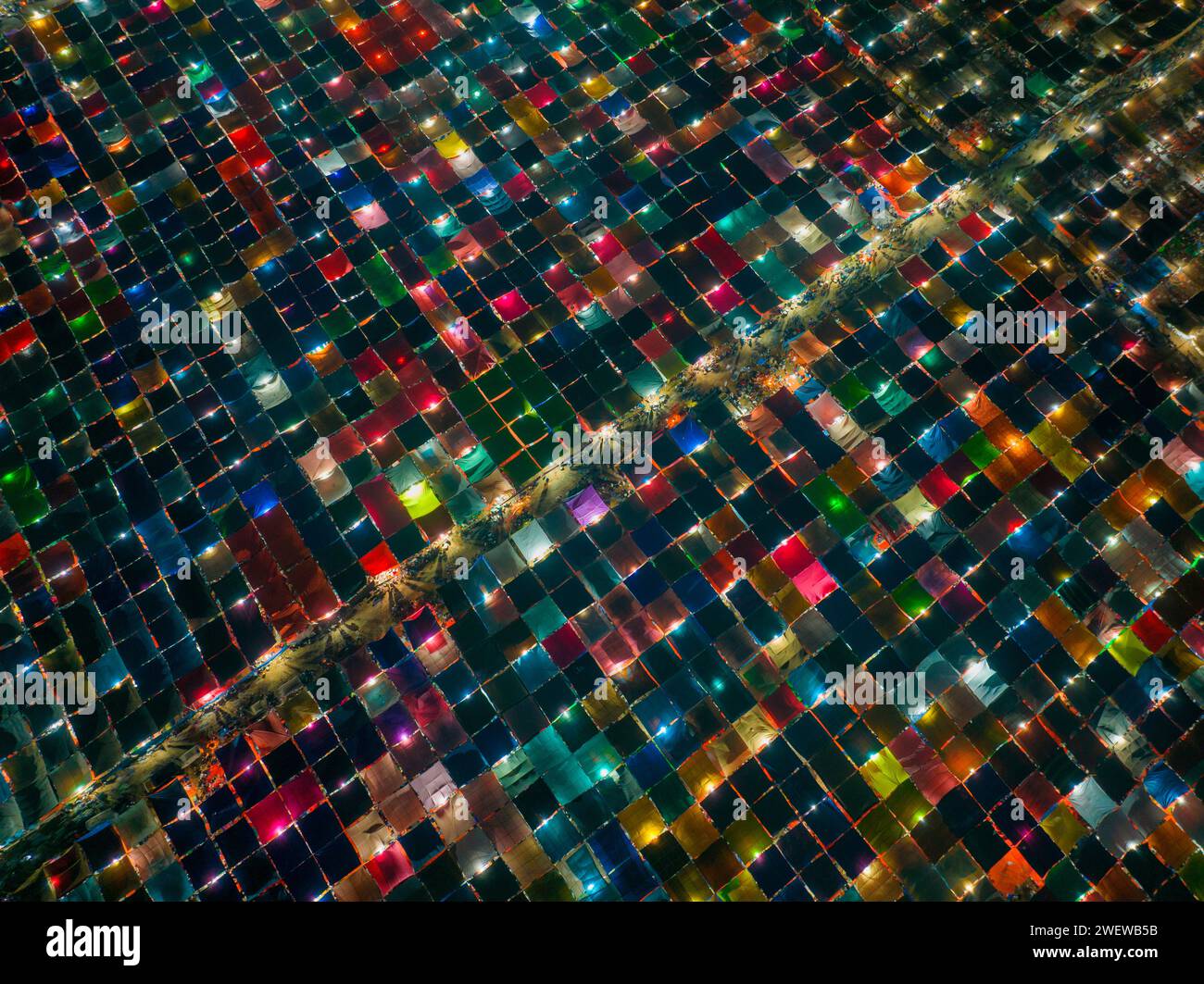 Aerial view of local market colourful tents at Minar Moshjid Tabling ...