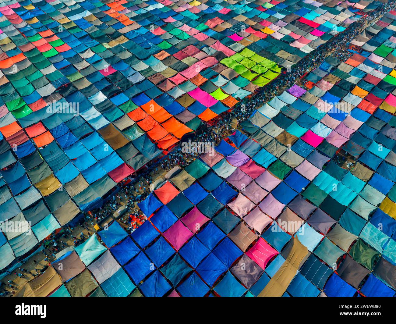 Aerial view of local market colourful tents at Minar Moshjid Tabling ...