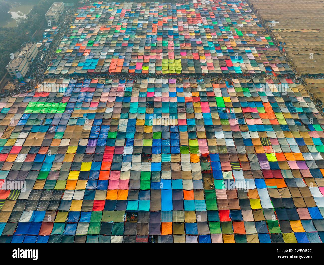 Aerial view of local market colourful tents at Minar Moshjid Tabling ...