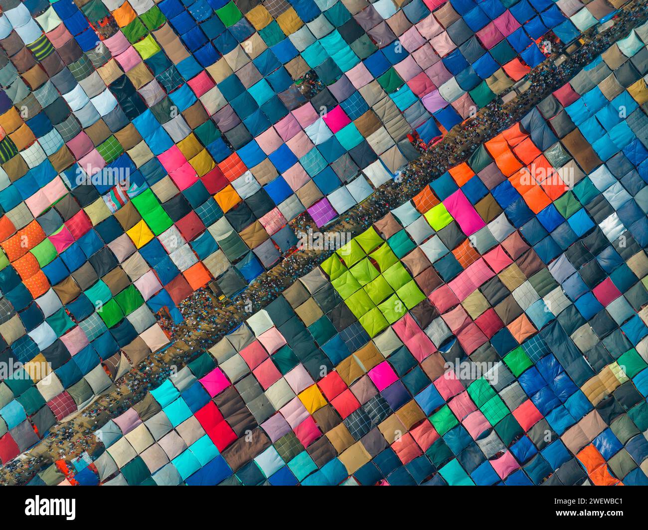 Aerial view of local market colourful tents at Minar Moshjid Tabling ...