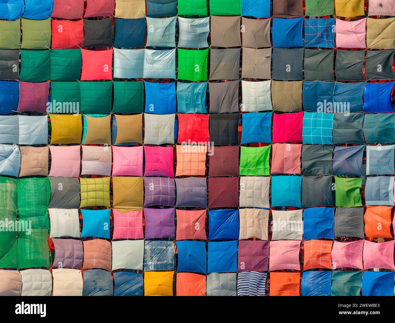 Aerial view of local market colourful tents at Minar Moshjid Tabling ...
