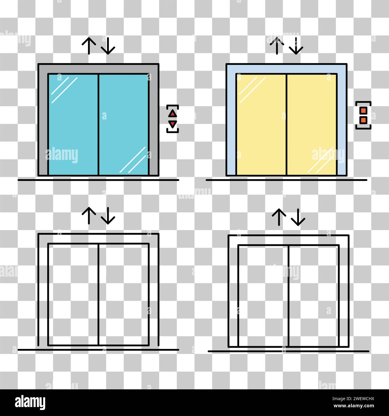 Set of Lift elevator icon, graphic design sign, building doorway symbol ...