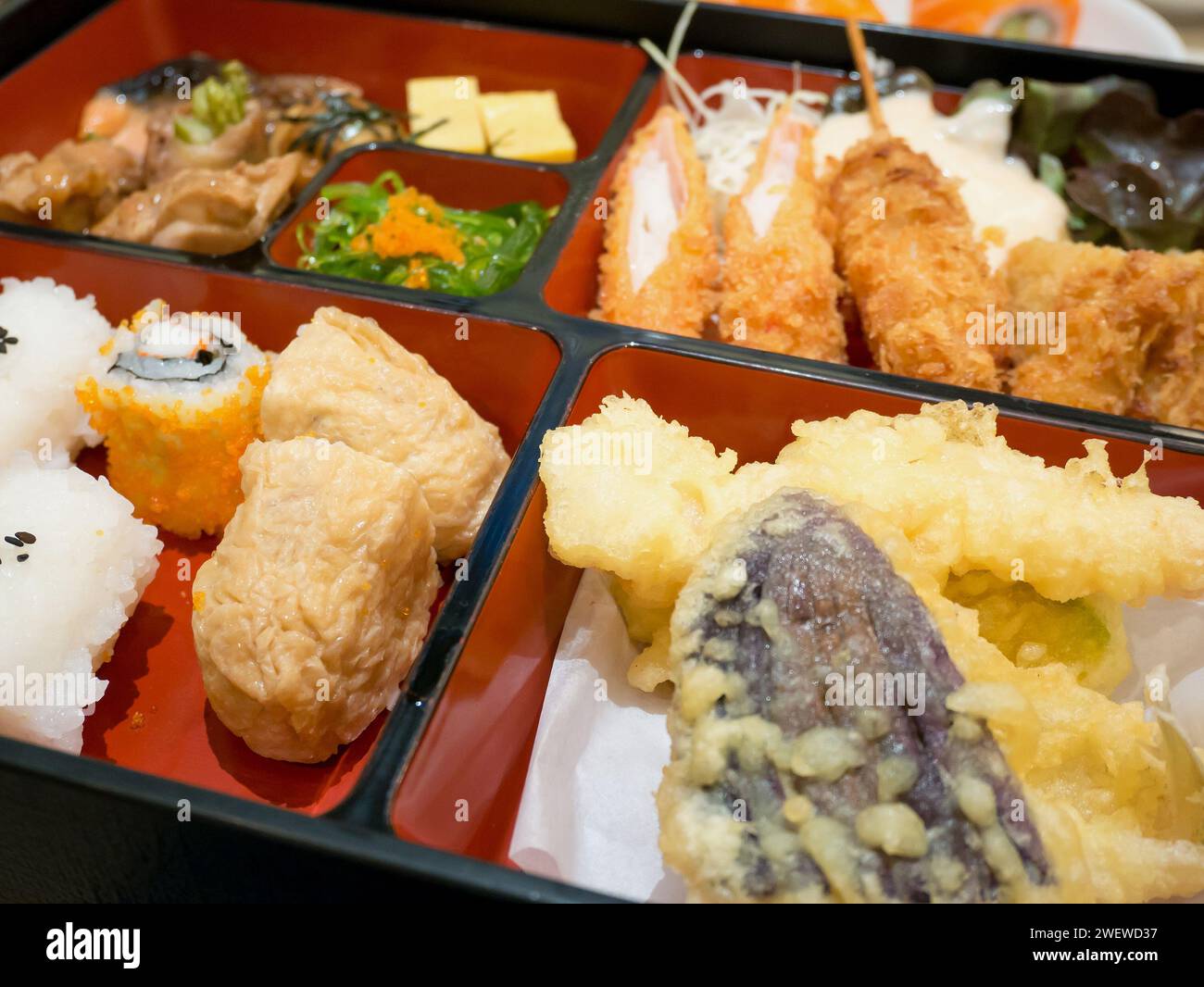 bento box with sushi, tempura and salad Stock Photo - Alamy