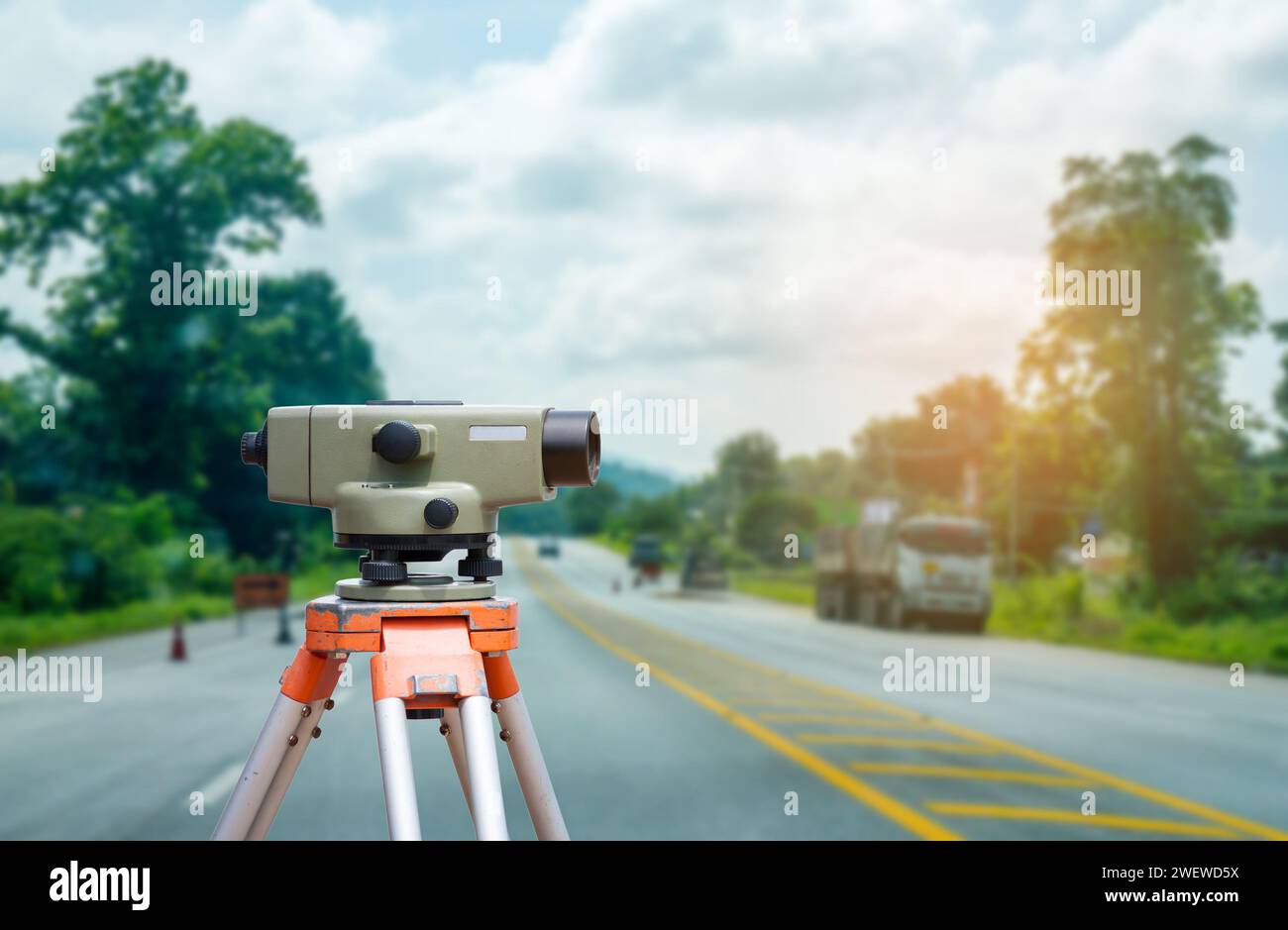 Surveyor equipment tacheometer or theodolite with road construction ...