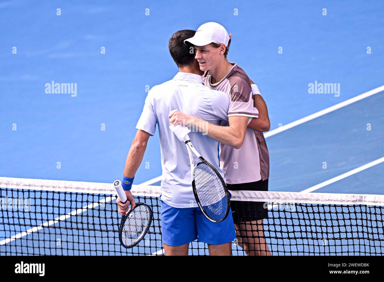 Jannik Sinner of Italy wins over Novak Djokovic of Serbia during the ...