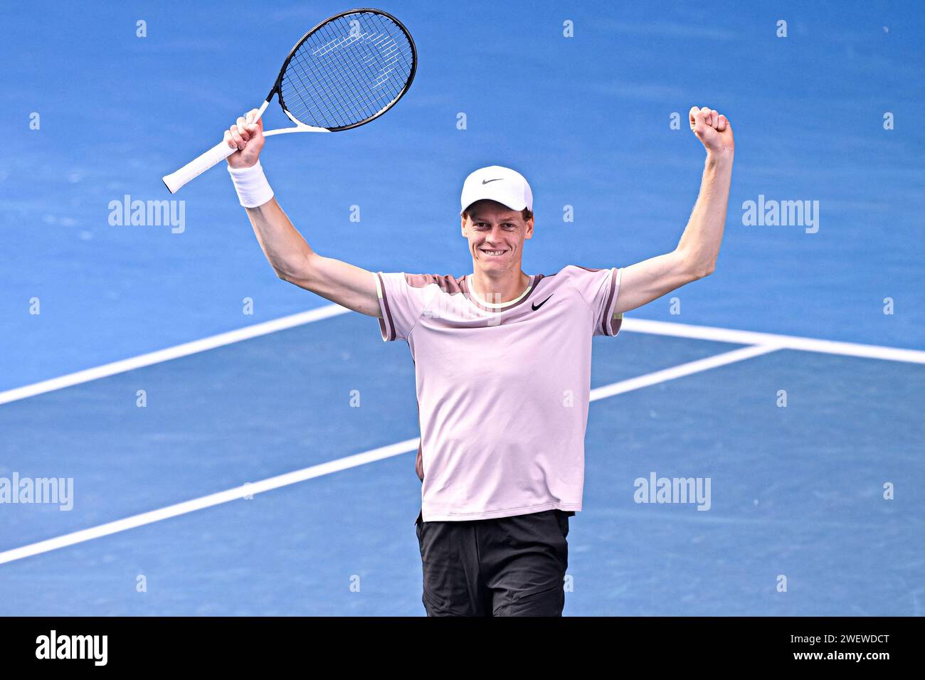 Jannik Sinner of Italy wins over Novak Djokovic of Serbia during the Australian Open AO 2024 ...