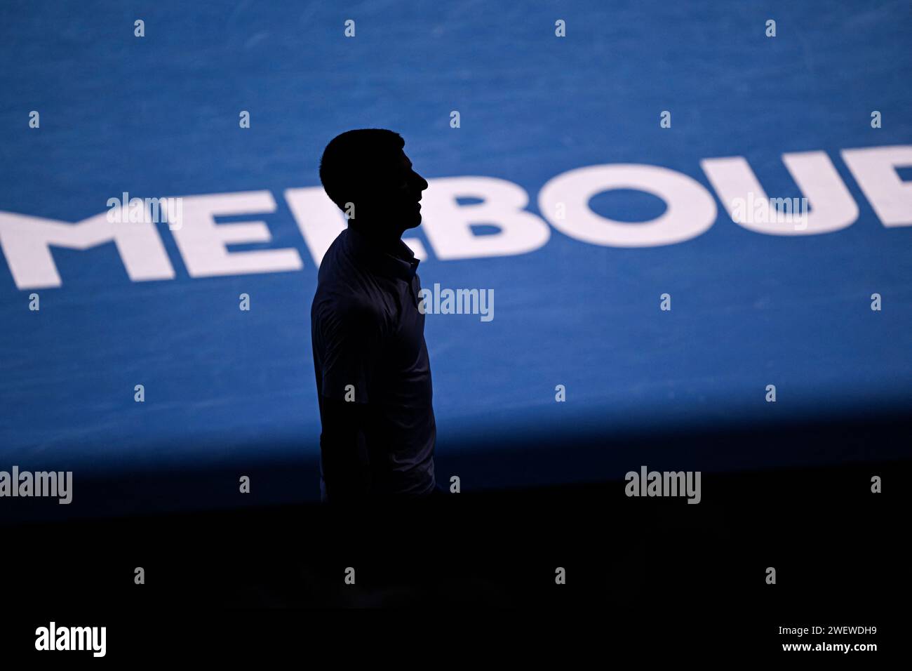 Melbourne, Australia. 26th Jan, 2024. Novak Djokovic in the dark ...