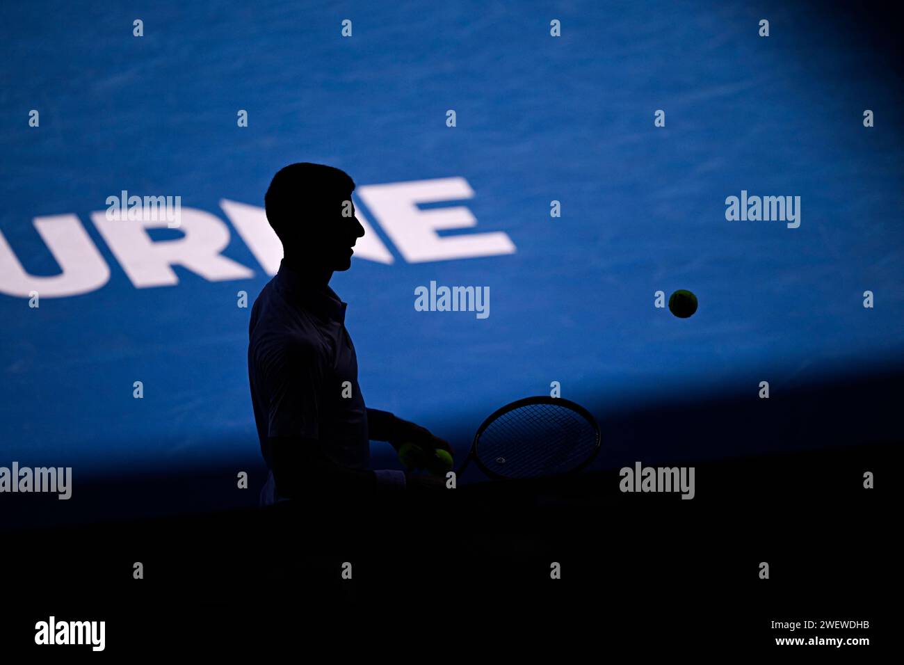 Melbourne, Australia. 26th Jan, 2024. Novak Djokovic in the dark ...