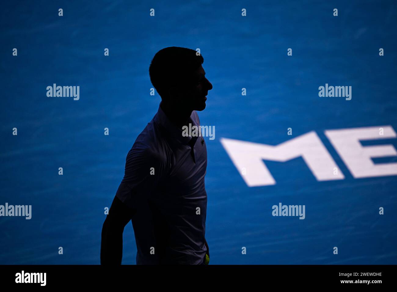 Melbourne, Australia. 26th Jan, 2024. Novak Djokovic in the dark ...