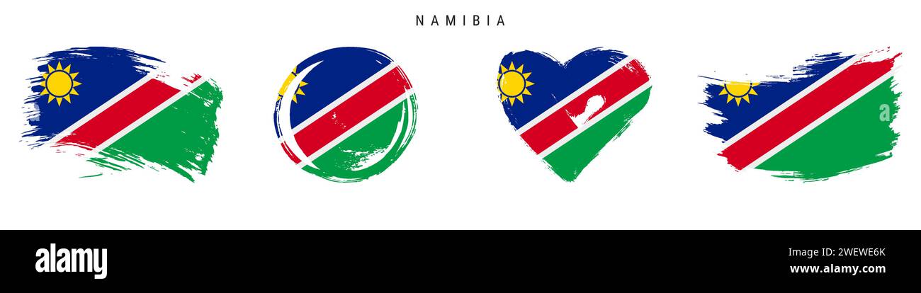 Namibia hand drawn grunge style flag icon set. Namibian banner in official colors. Free brush ...