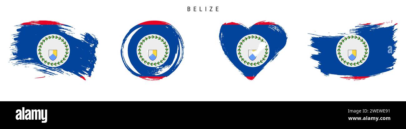 Belize hand drawn grunge style flag icon set. Belizean banner in official colors. Free brush ...