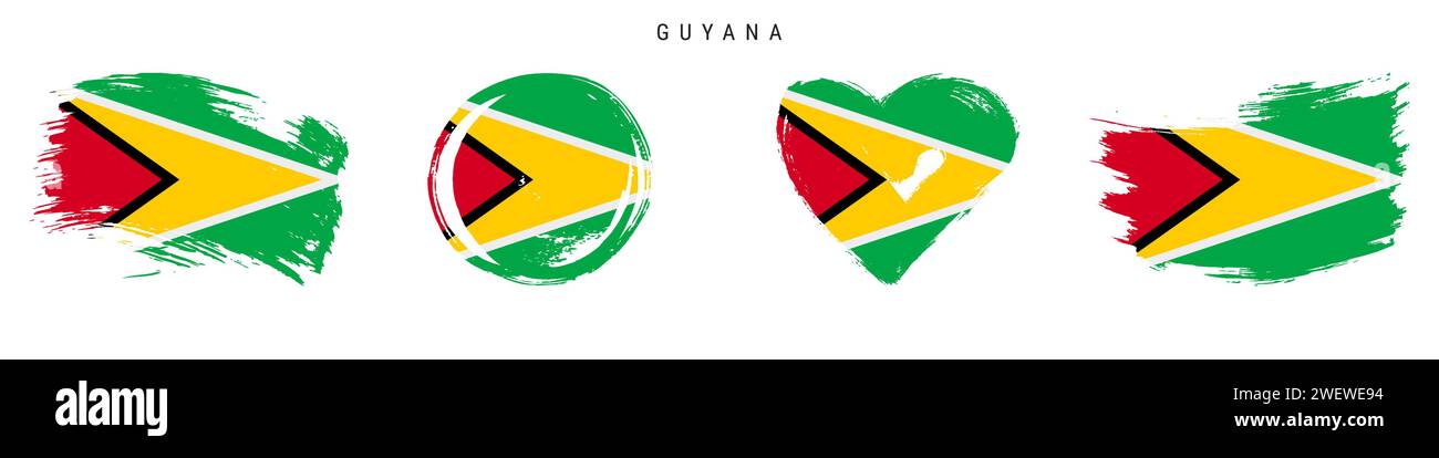Guyana hand drawn grunge style flag icon set. Guyanese banner in ...