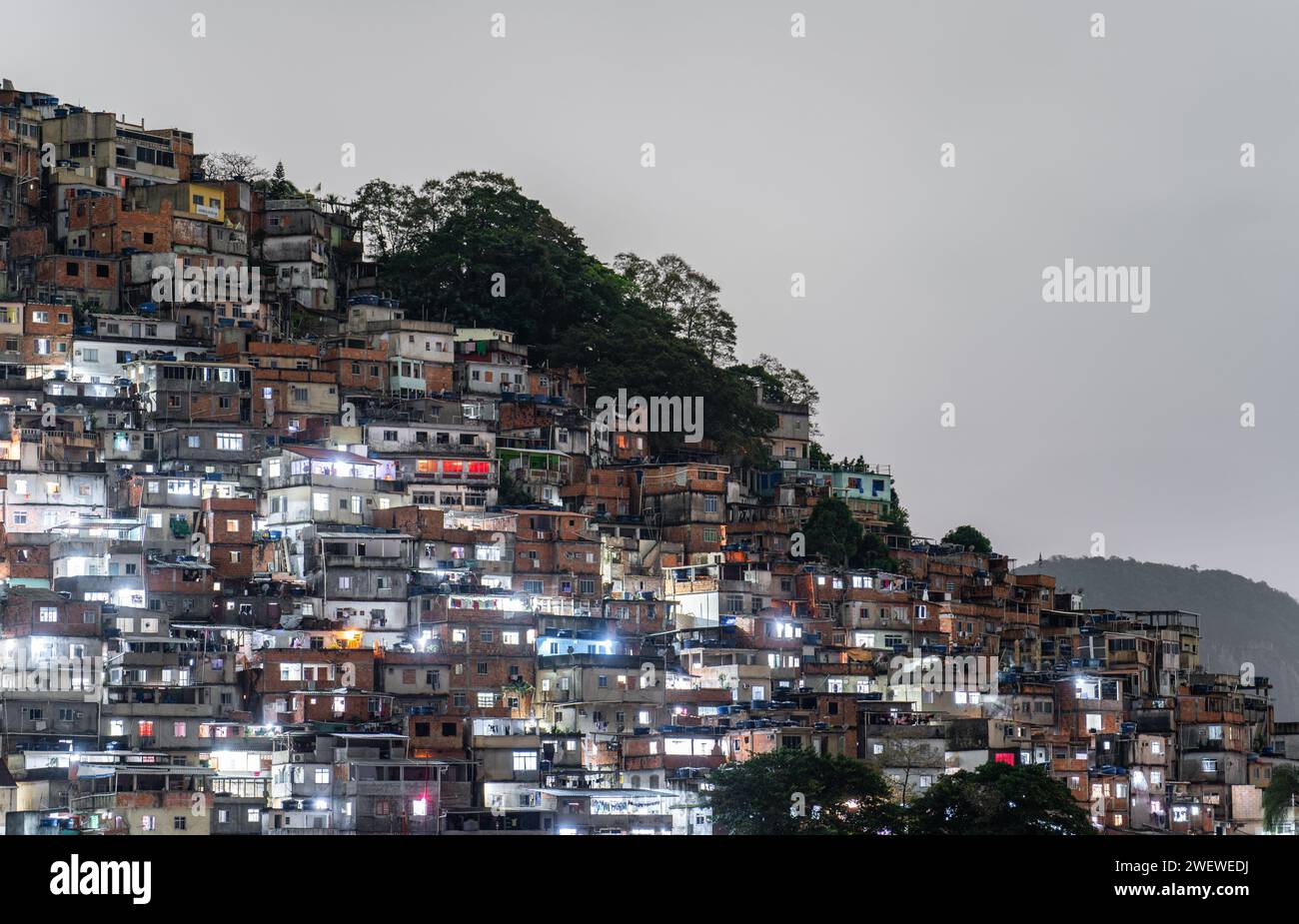 Illuminated Hillside Favela at Night in Urban Brazil Stock Photo - Alamy