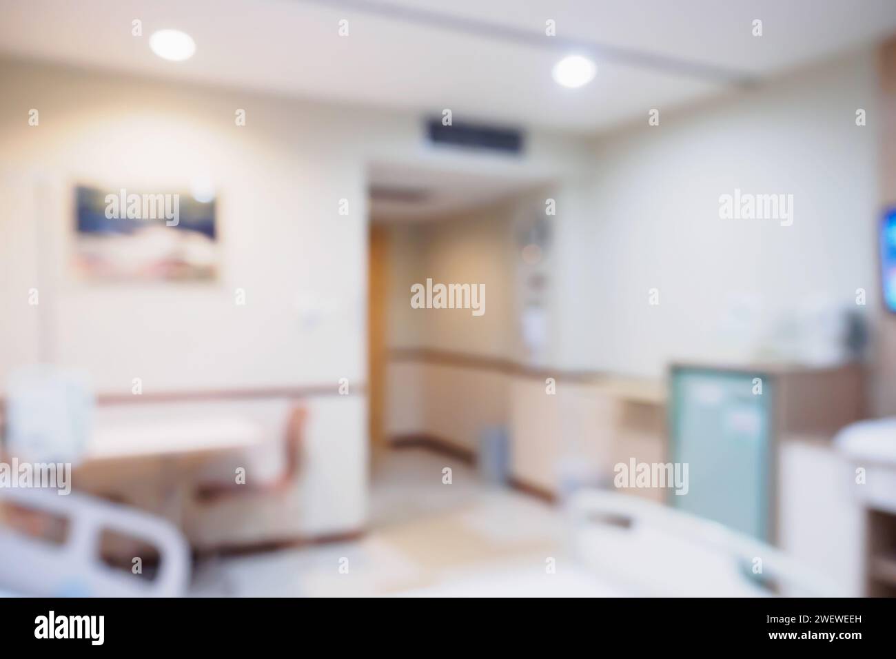 Abstract blur Hospital Room interior with medical bed for background ...