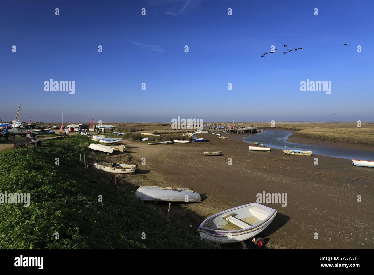View over the Morston Salt Marshes from Morston Quay, North Norfolk ...