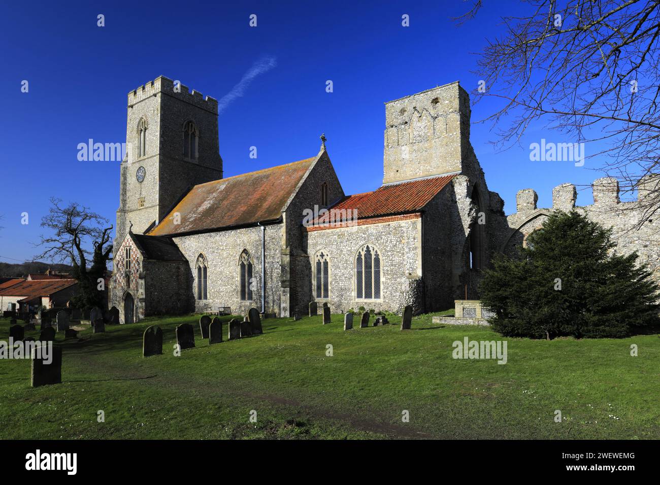 View of Weybourne Priory and All Saints Church, Weybourne village ...