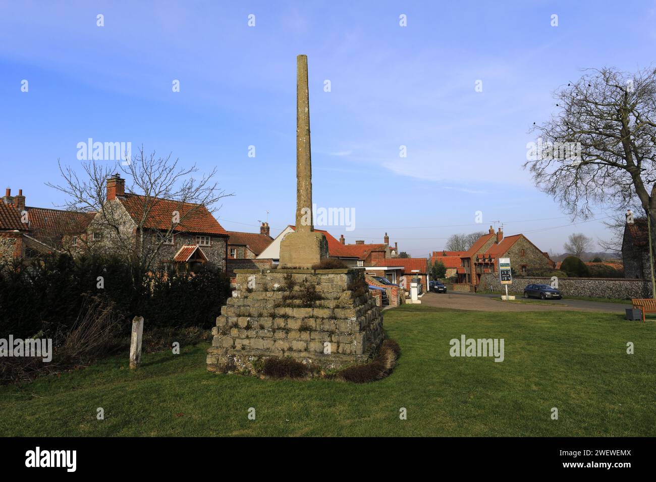 The medieval market cross at Binham village, North Norfolk, England, UK ...