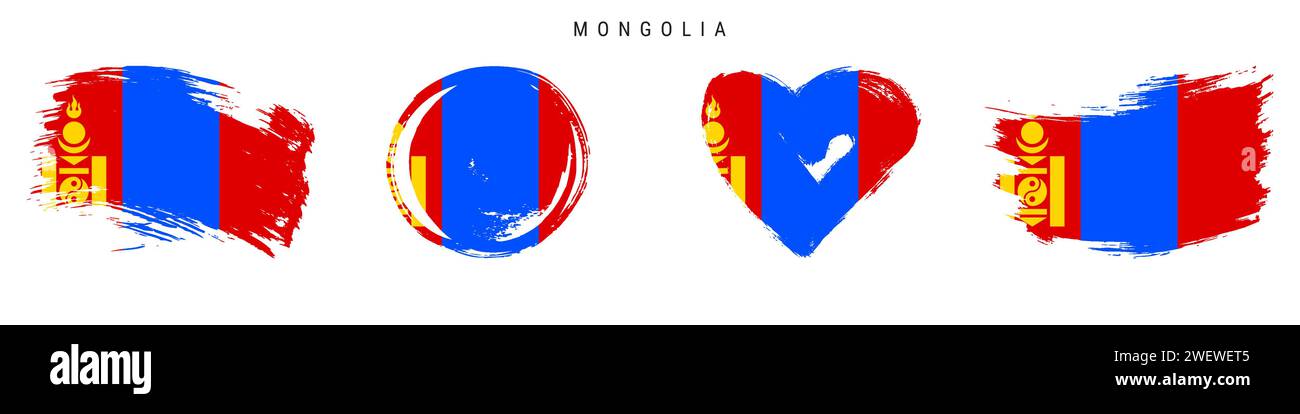 Mongolia hand drawn grunge style flag icon set. Mongolian banner in ...