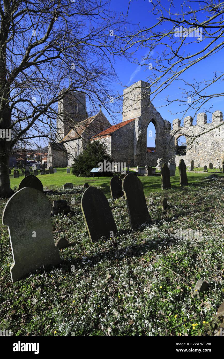 Snowdrops at Weybourne Priory and All Saints Church, Weybourne village ...