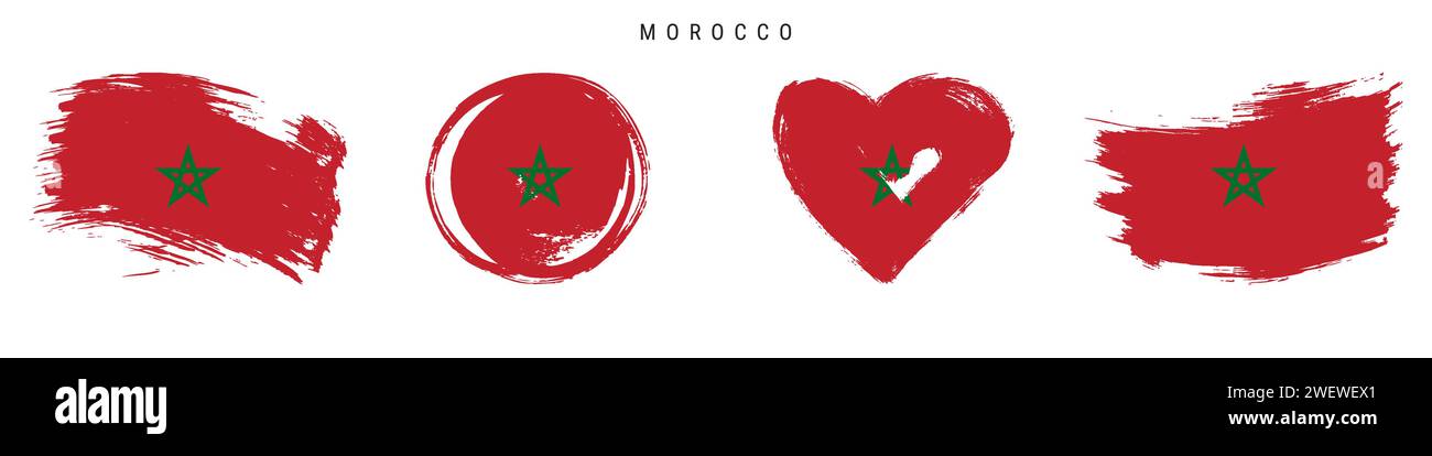 Morocco hand drawn grunge style flag icon set. Moroccan banner in ...