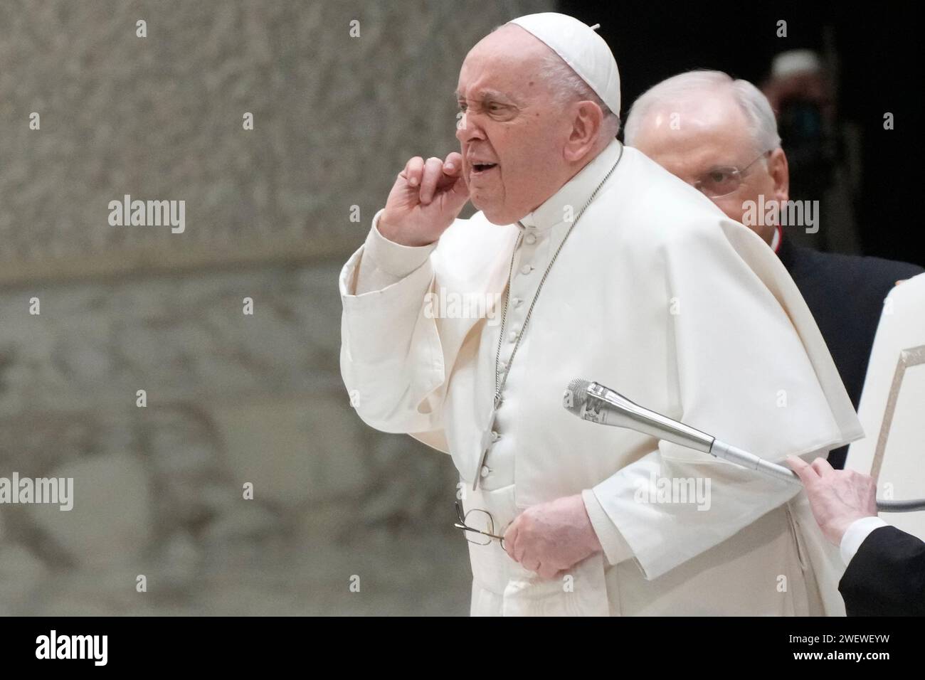 Pope Francis gestures as he meets with new confirmands from Bari ...