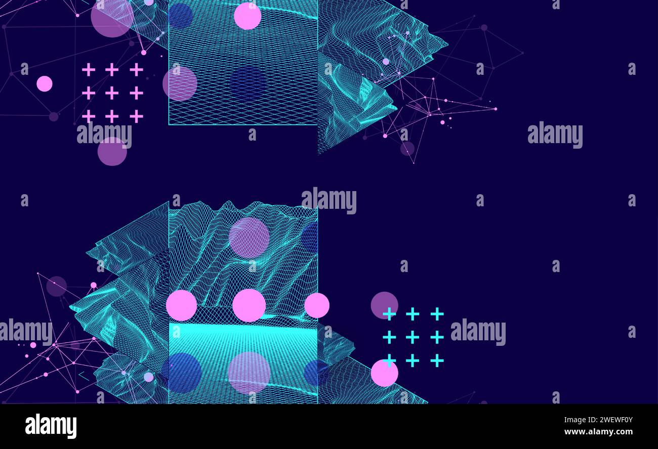 Scientific and technical image of the mountains. Abstract wireframe ...