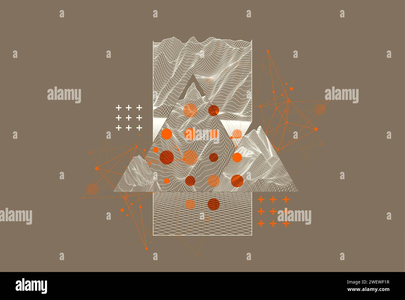 Scientific and technical image of the mountains. Abstract wireframe ...