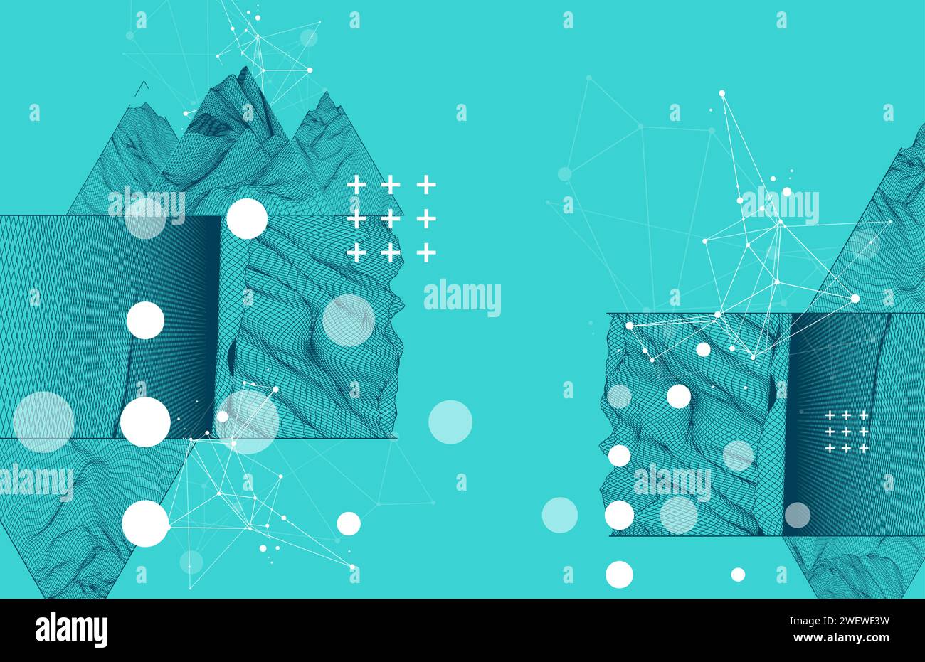 Scientific and technical image of the mountains. Abstract wireframe ...