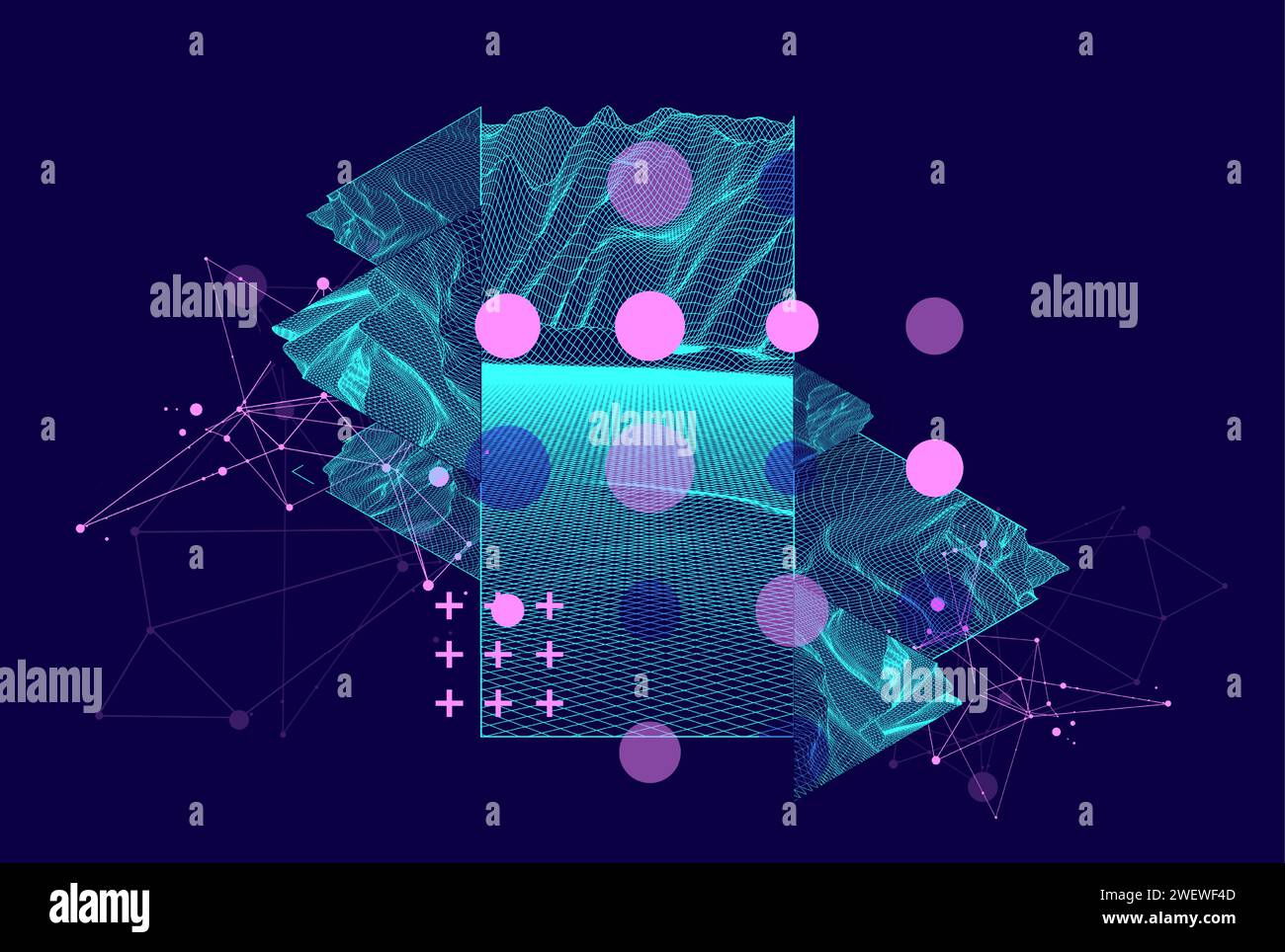 Scientific and technical image of the mountains. Abstract wireframe ...