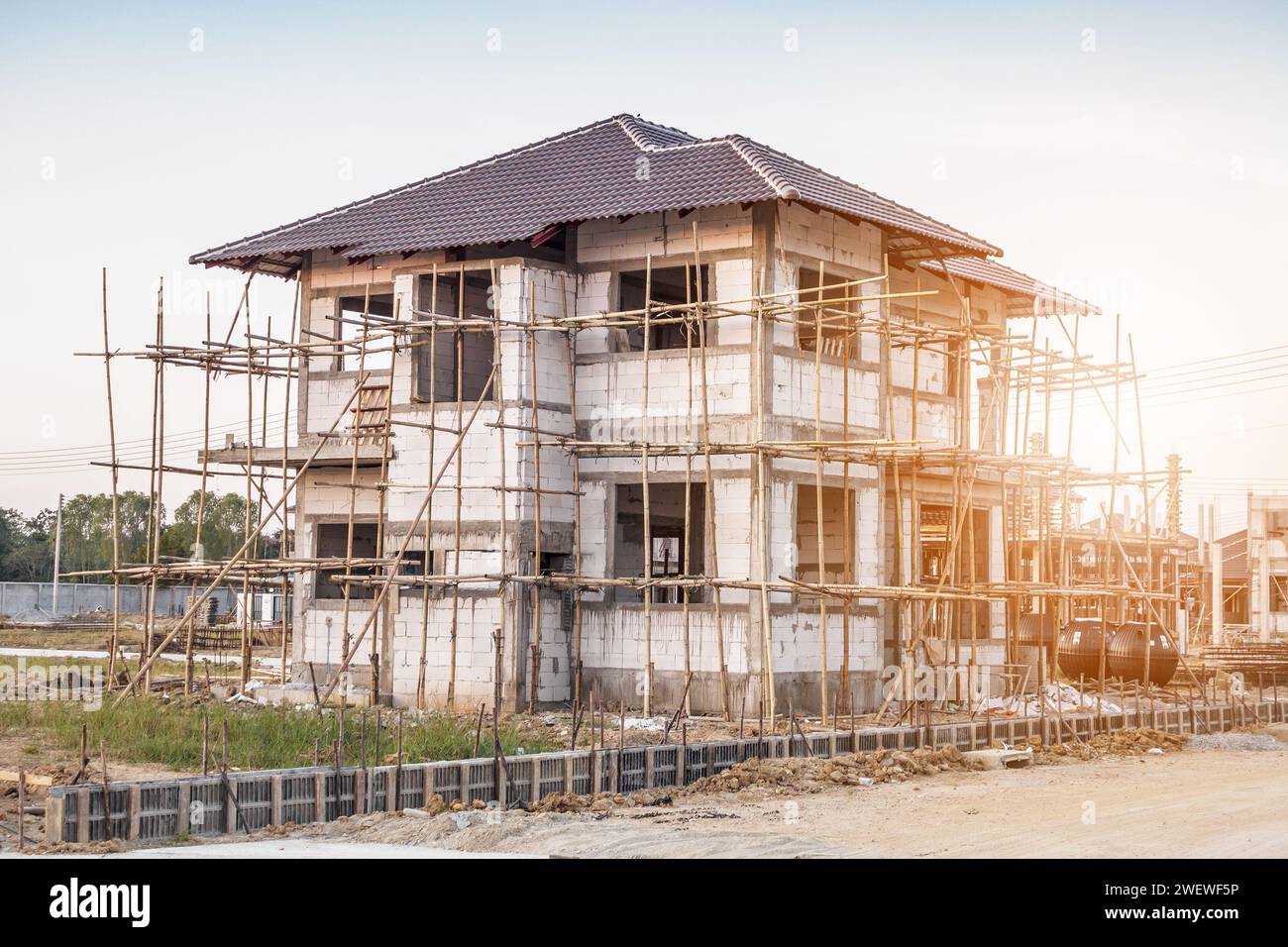construction residential new house in progress at building site Stock ...