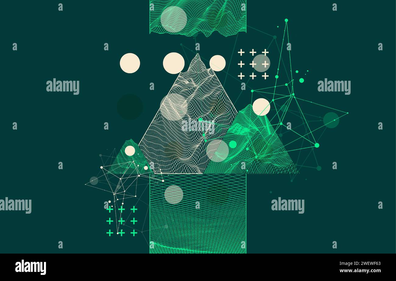 Scientific and technical image of the mountains. Abstract wireframe ...