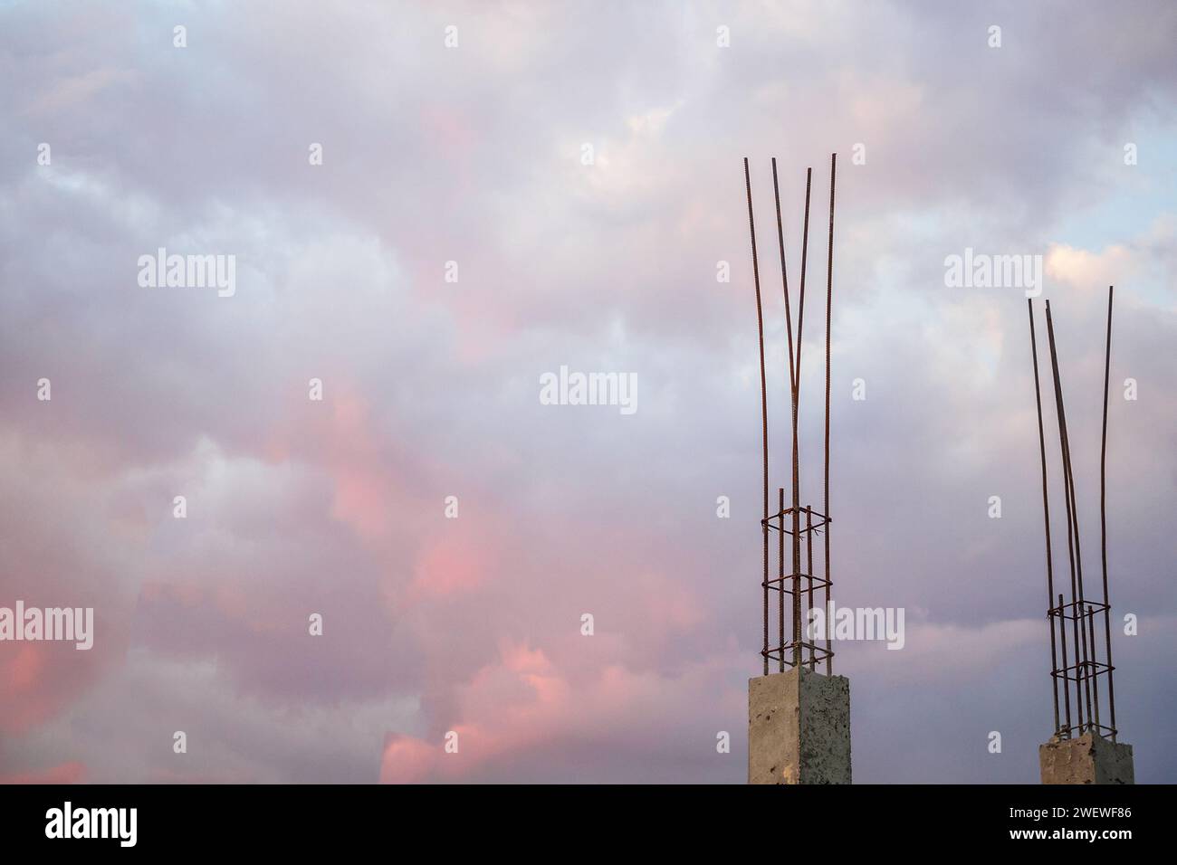 New House building construction site with rebar steel to reinforced ...