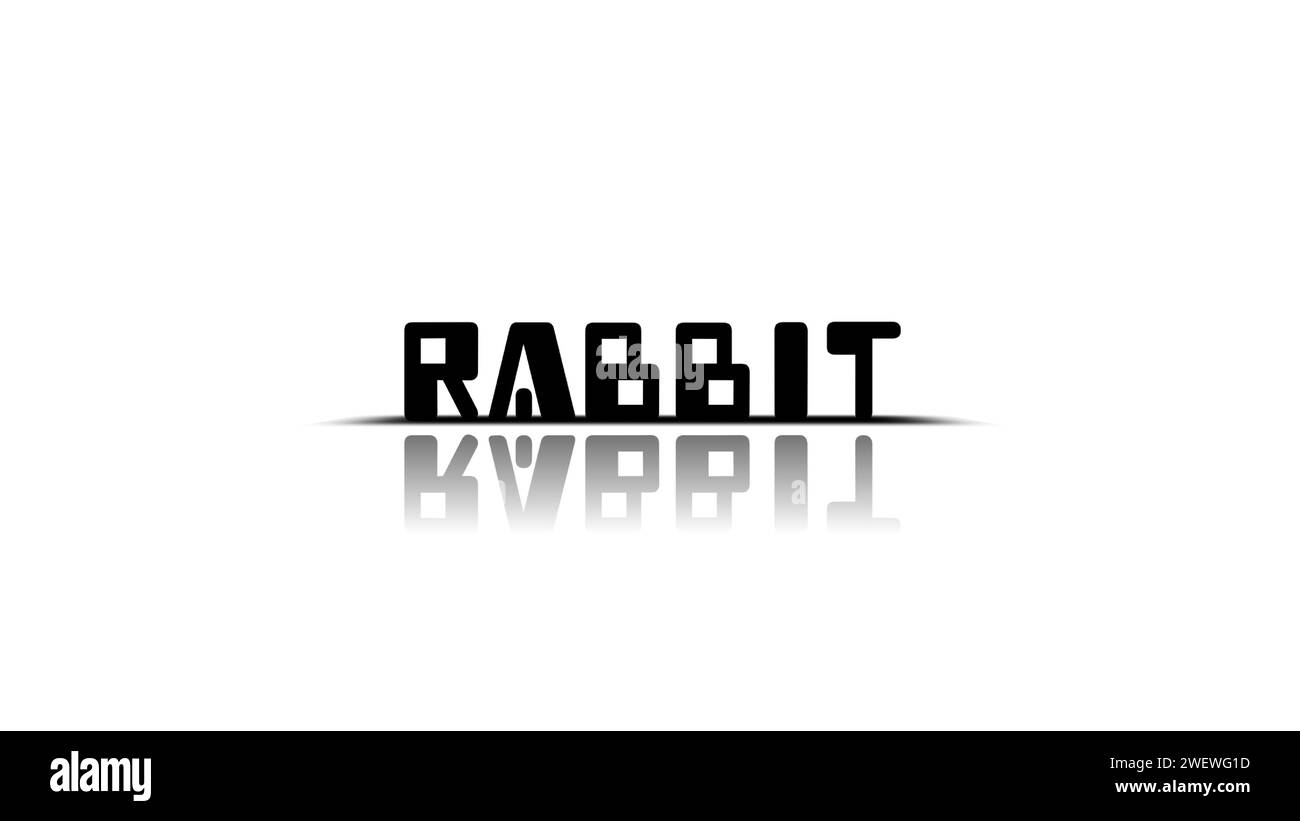 Rabbit text typography with 3d shadow and reflection effect on white ...