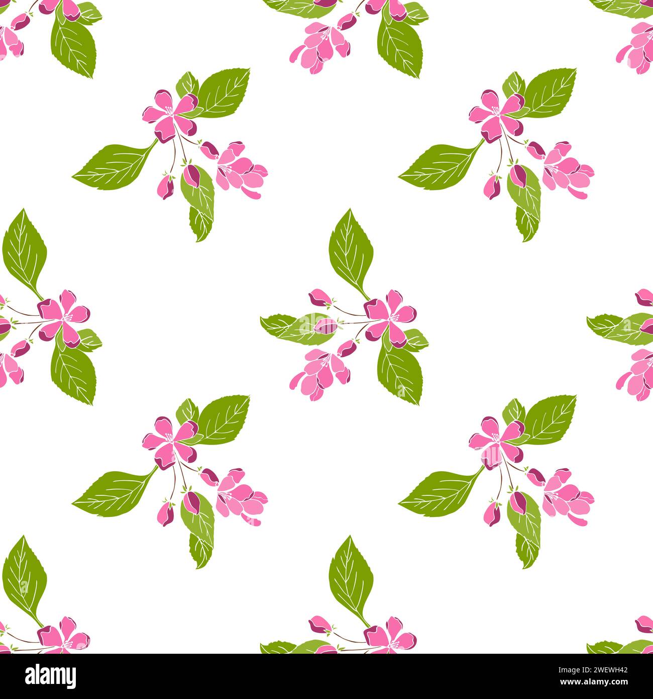 Cherry blossom branch with hand drawn sakura flower. Sakura pattern ...