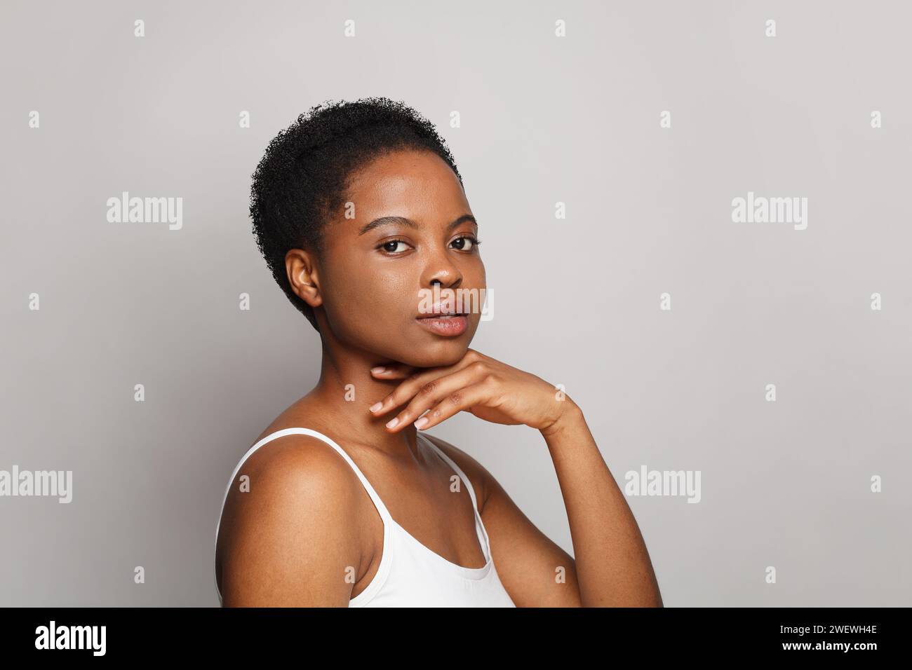 Beautiful healthy african american woman with clear fresh dark skin ...