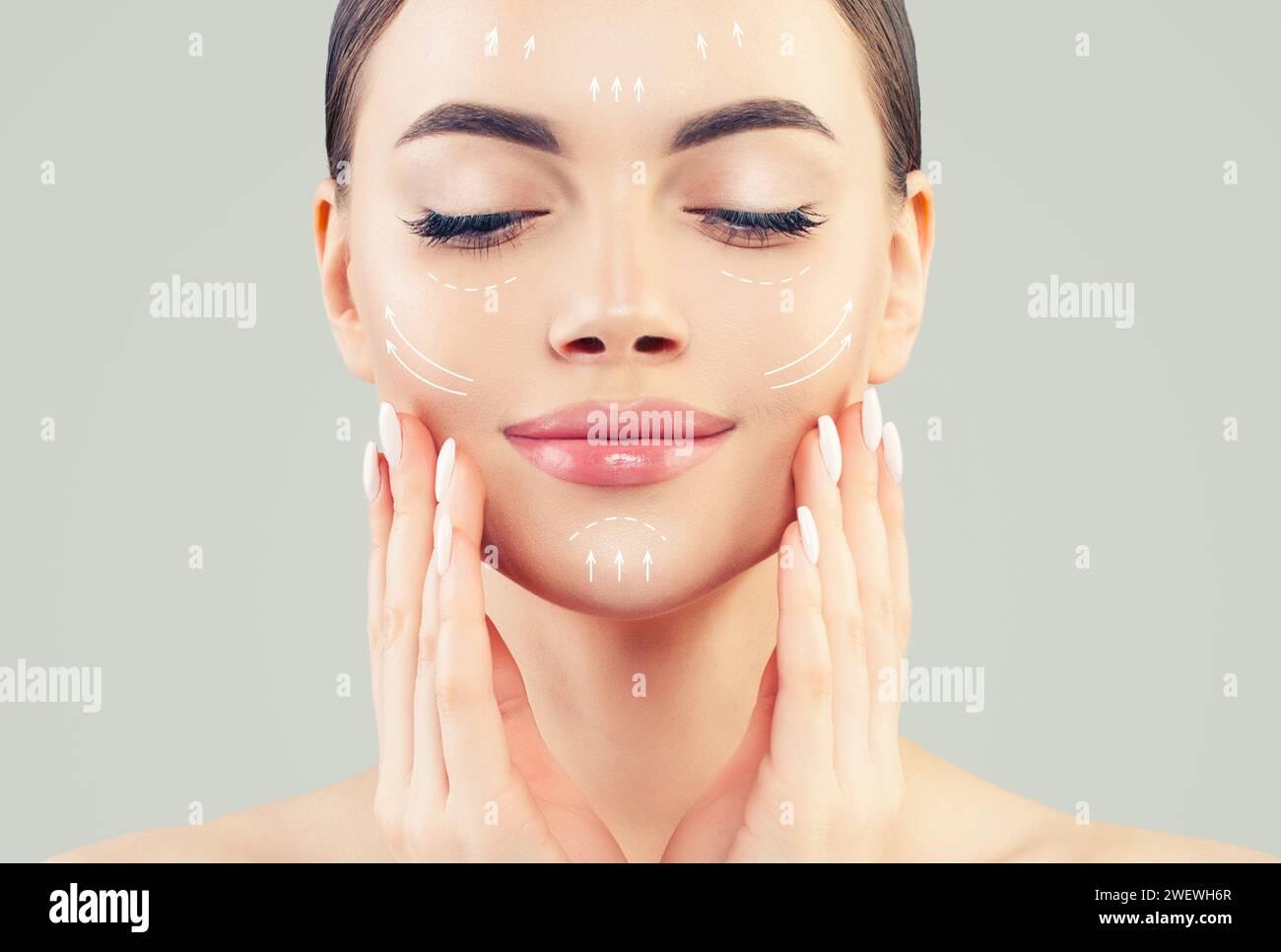Graphic lines shows face lifting effect on young female face Stock ...