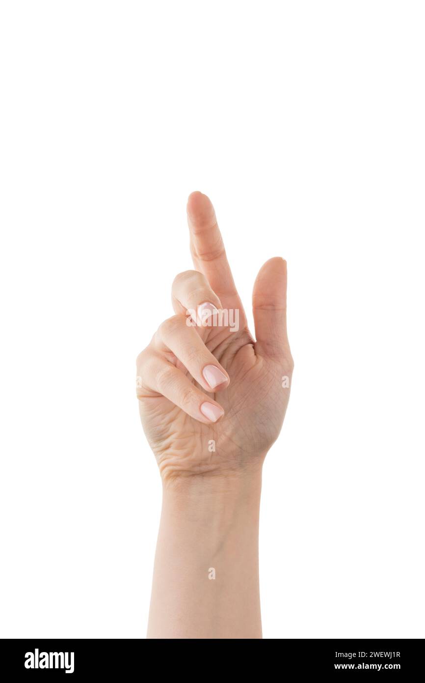 Young woman hand hold something isolated on white background, high detailed Stock Photo - Alamy