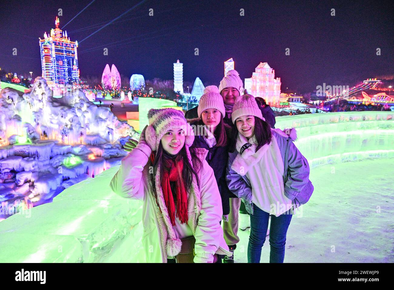 Changchun. 26th Jan, 2024. Taiwan students pose for a photo at an ice ...