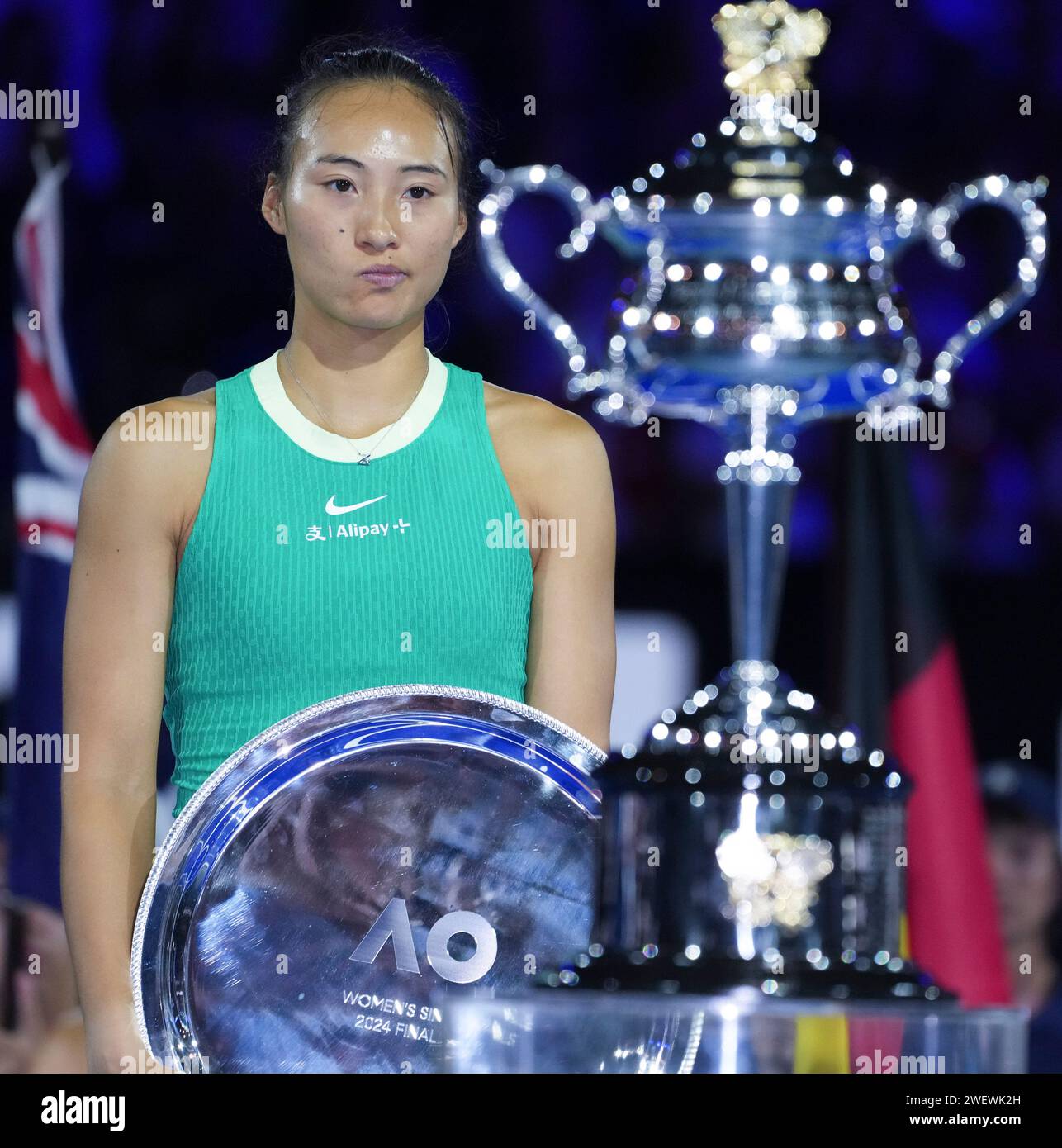 Melbourne, Australia. 27th Jan, 2024. Zheng Qinwen of China reacts ...