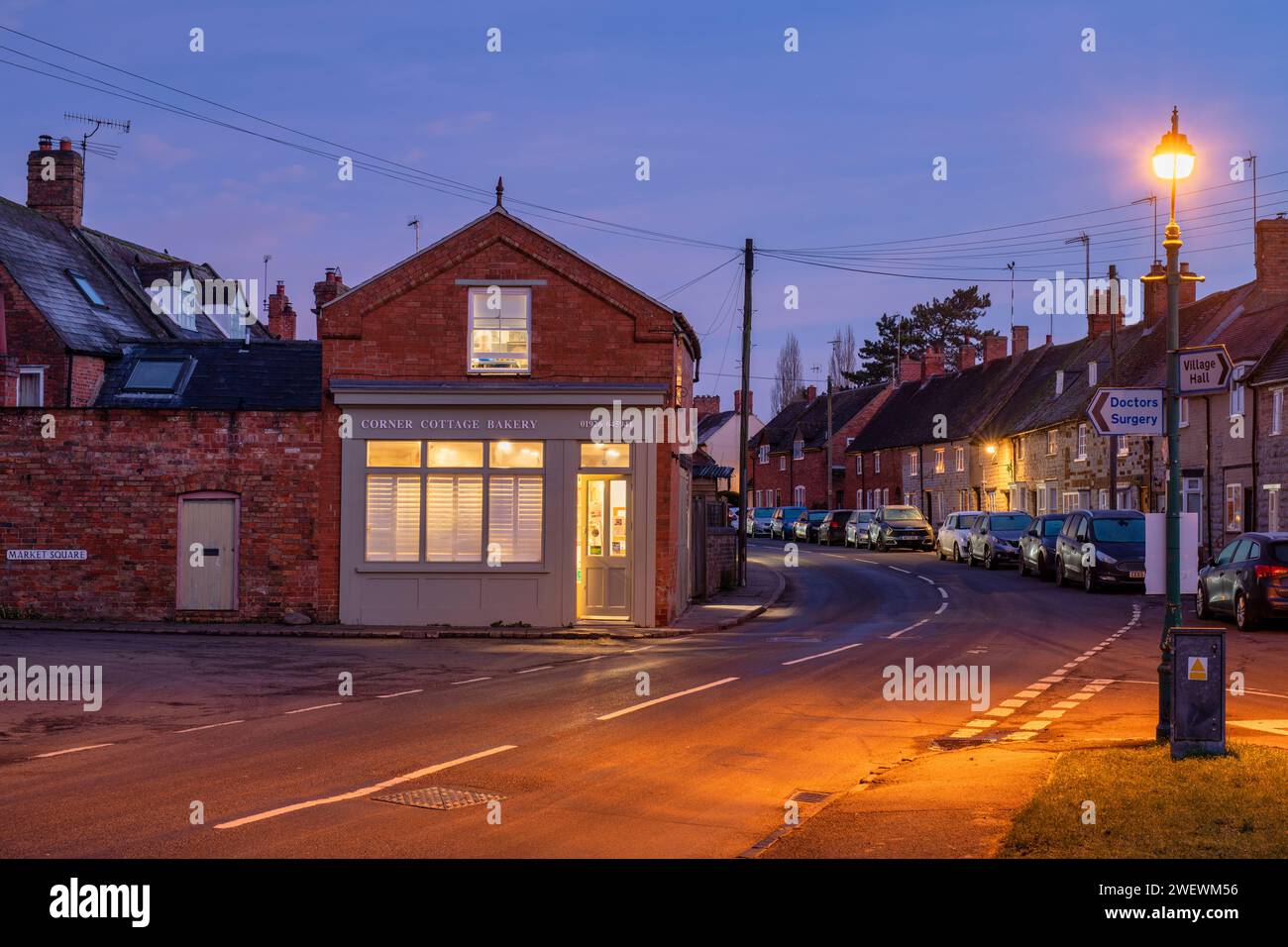 Kineton village bakery at dawn. Kineton, Warwickshire, England Stock ...