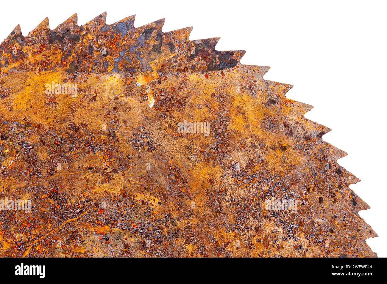 Part of old rusty circular saw blade for wood work isolated on white ...