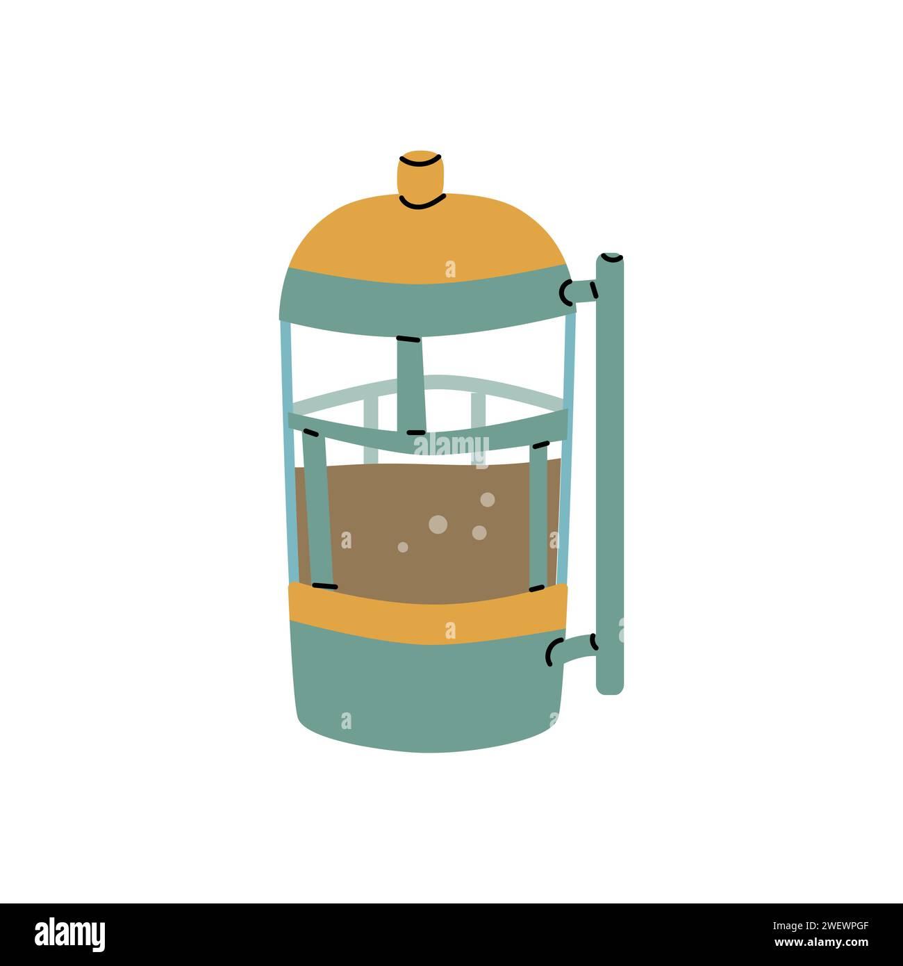 Glass coffee maker in cartoon Hand drawn style. Vector illustration ...