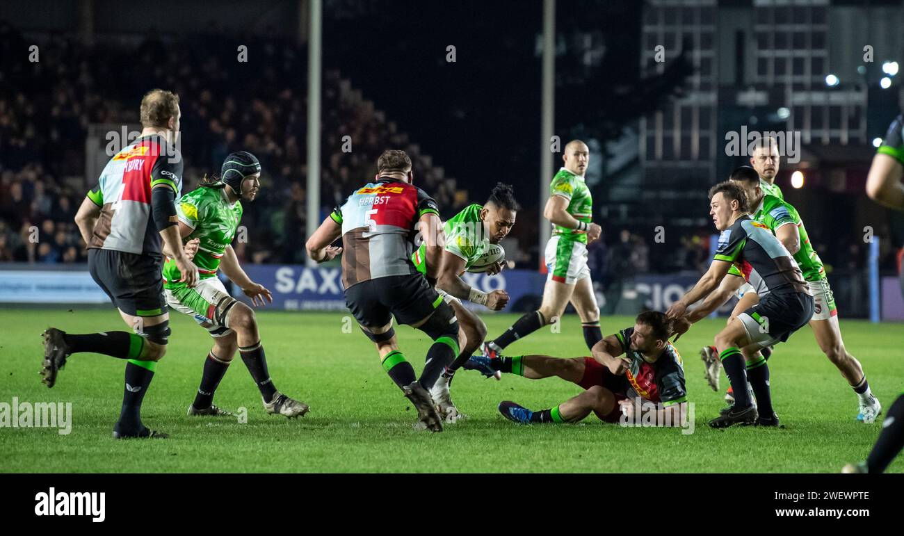 Leicester Tigers Solomone Kata in action during the Harlequins vs ...